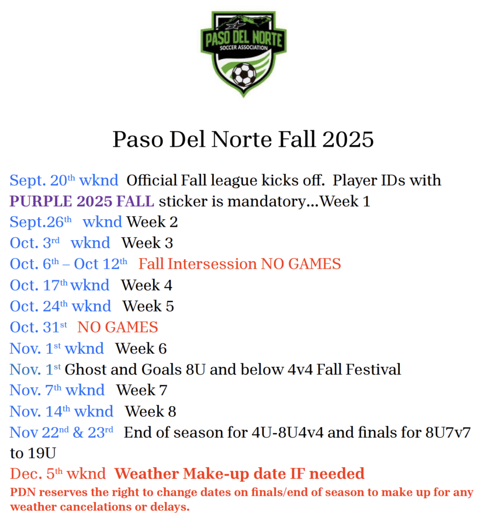 Fall Soccer Schedule | Schedule